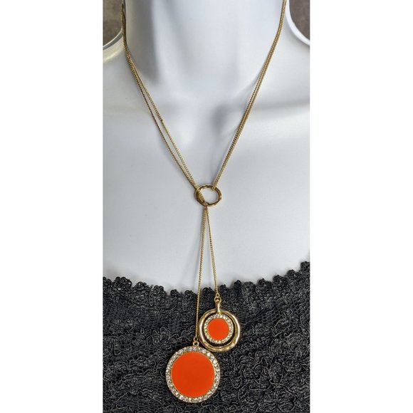 Jewelry | Gold And Orange Abstract Medallion Necklace | Poshmark